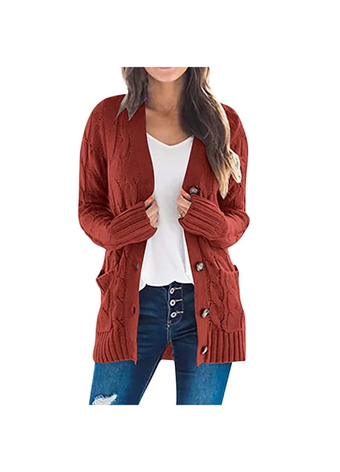 dazeni Cardigan Sweaters for Women Cotton Button Down Long Sleeve Knit ...