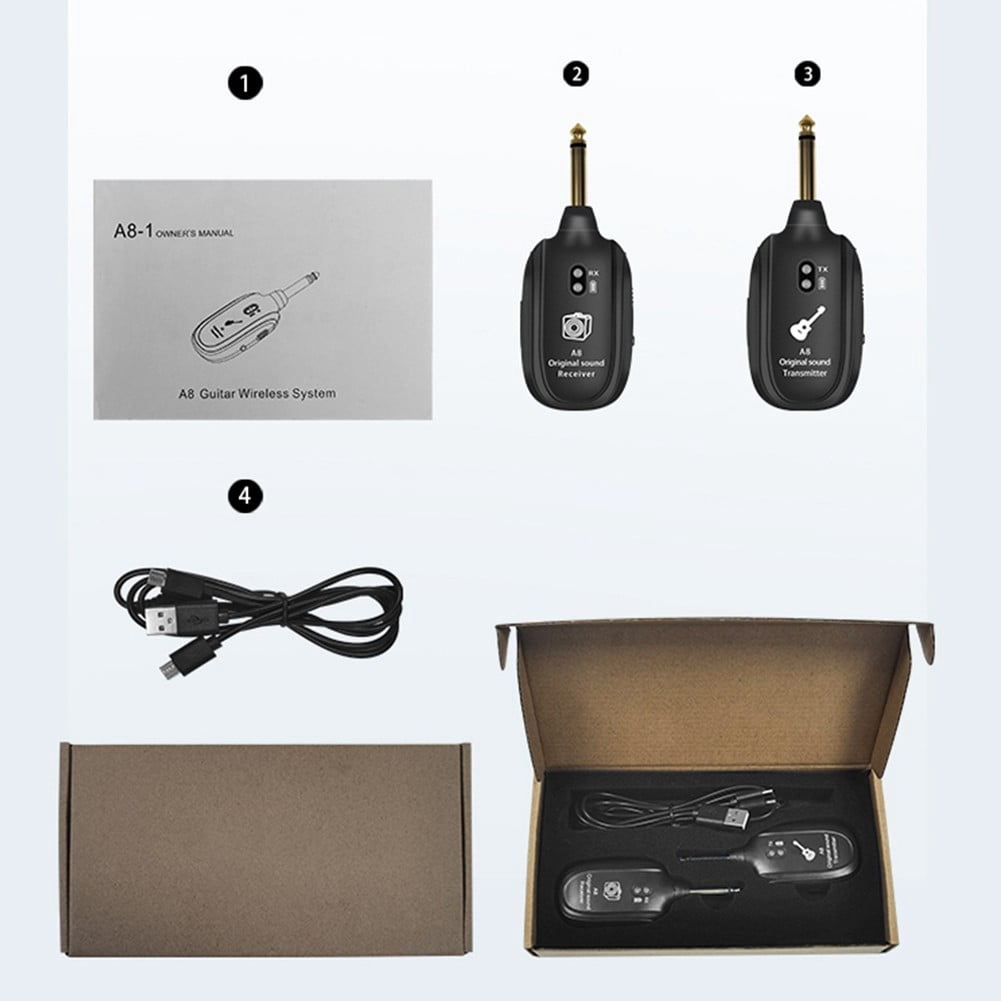 UHF Guitar Wireless System Transmitter & Receiver Rechargeable Battery ...