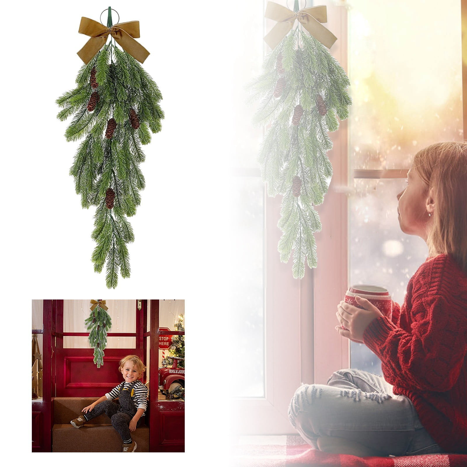 Uhnauch Christmas Wreath Needle Upside Down Water Drop Christmas Tree ...