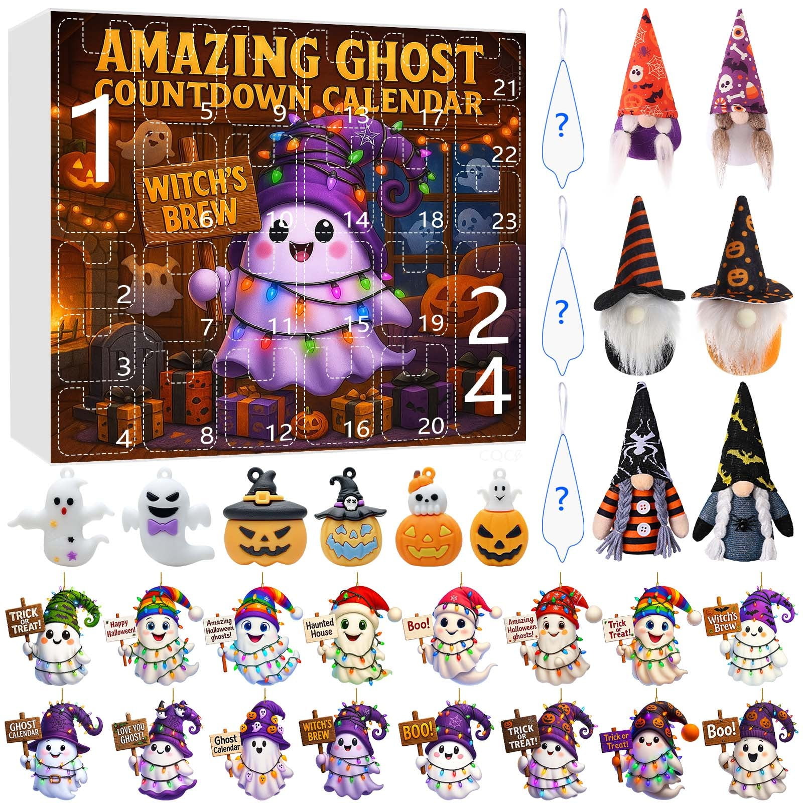 Uhnauch Spooky Ghost Advent Calendar Set - 31-Day Countdown With ...