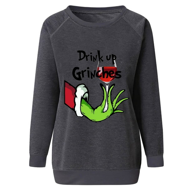 Uhndy Women Grinch Stole Christmas Funny Pullover Green Printing Long