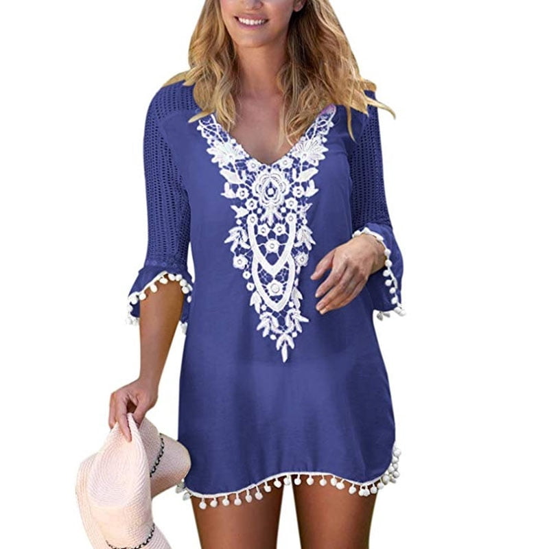 Uhndy Women's Crochet Tassel Swimsuit Bikini Trim Swimwear Beach Cover ...