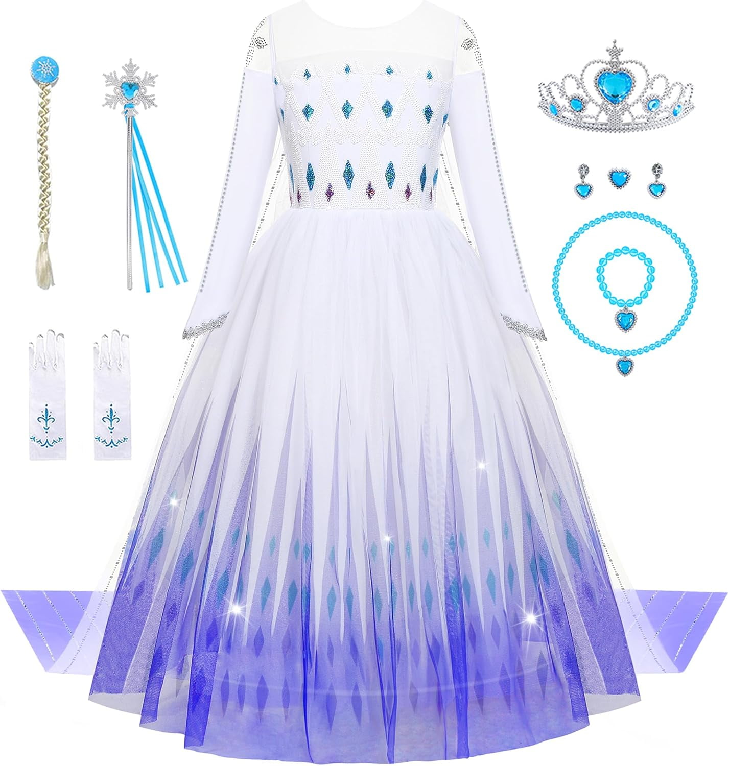 【Uhome】11Pcs Girls Princess Costumes Snow Queen Princess Dresses Fancy ...