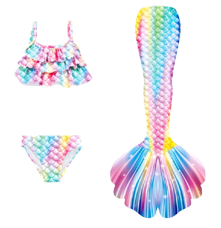 【Uhome】3-12Y Girls Mermaid Bathing Suit 3PCS Hot Spring Bikini ...