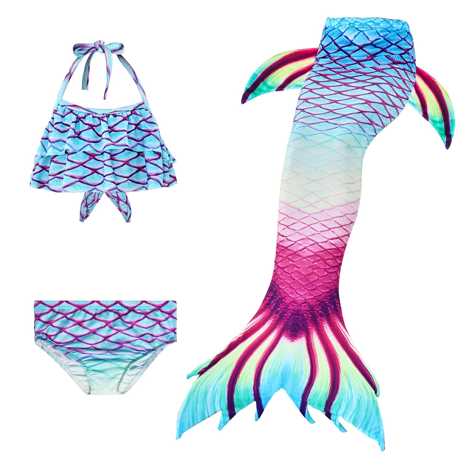 【Uhome】3PCS 3-12Y Girls Mermaid Bathing Suit Hot Spring Bikini ...