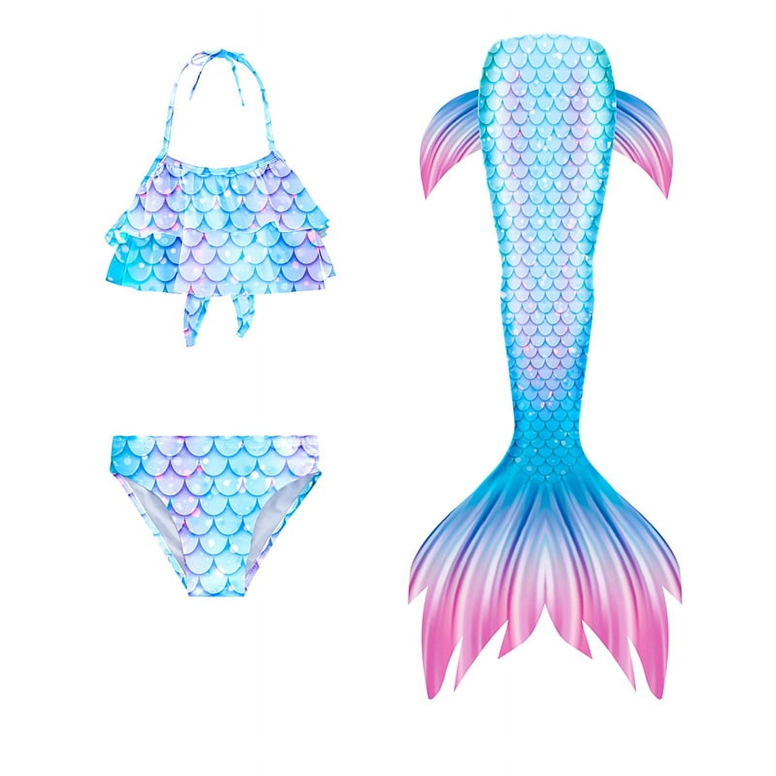 【Uhome】Girls Mermaid Bathing Suit 3PCS Cute Ruffle Bikini Swimsuits ...