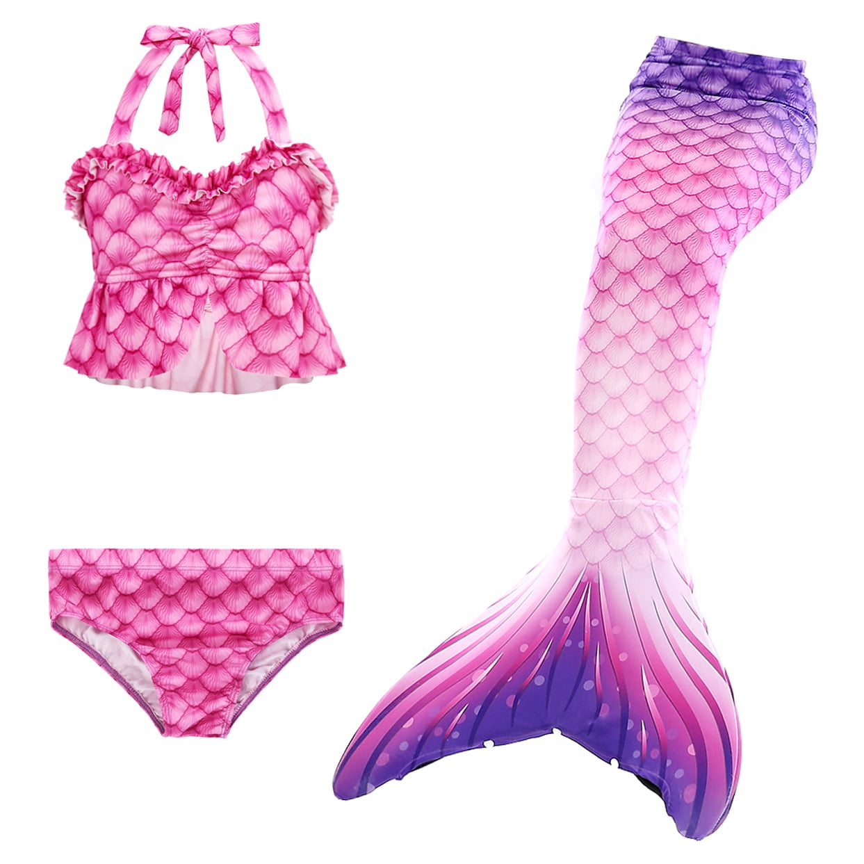 【Uhome】Girls Mermaid Bathing Suit 3PCS Hot Spring Bikini Swimsuits with ...