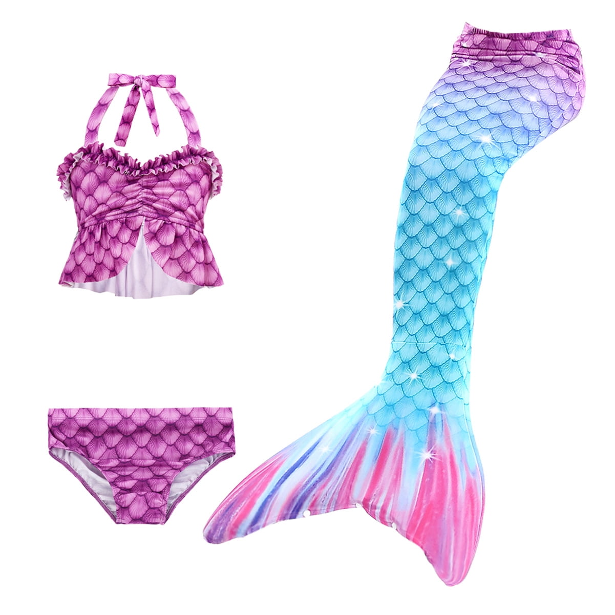 【Uhome】Girls Mermaid Bathing Suit 3PCS Hot Spring Bikini Swimsuits with ...