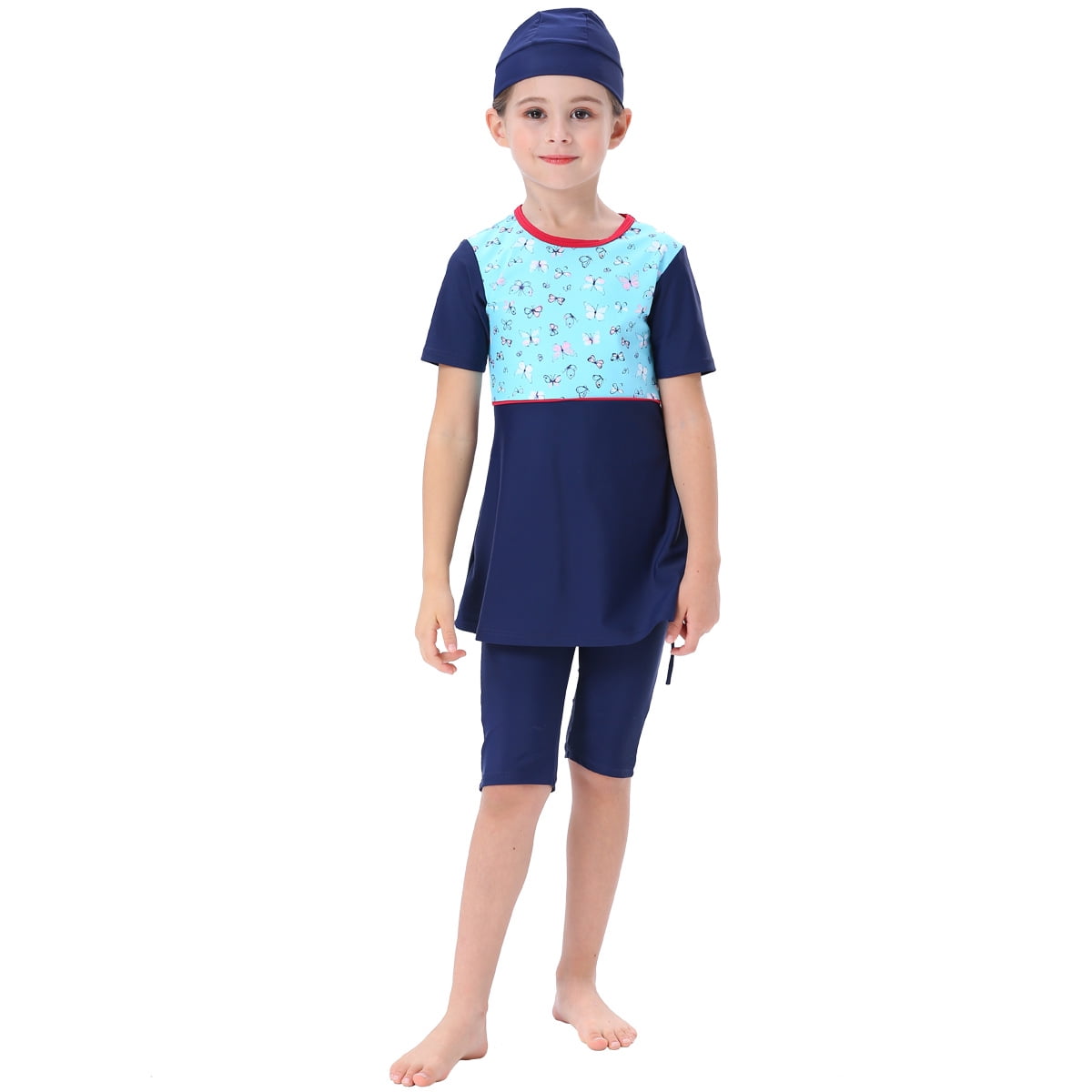 【Uhome】 Kids Girls Modest Swimwear Swimsuit Burkini Short Sleeves ...