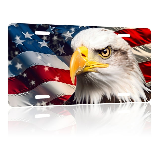 Uiaoiais Bald Eagle with American Flag License Plates Aluminum License ...