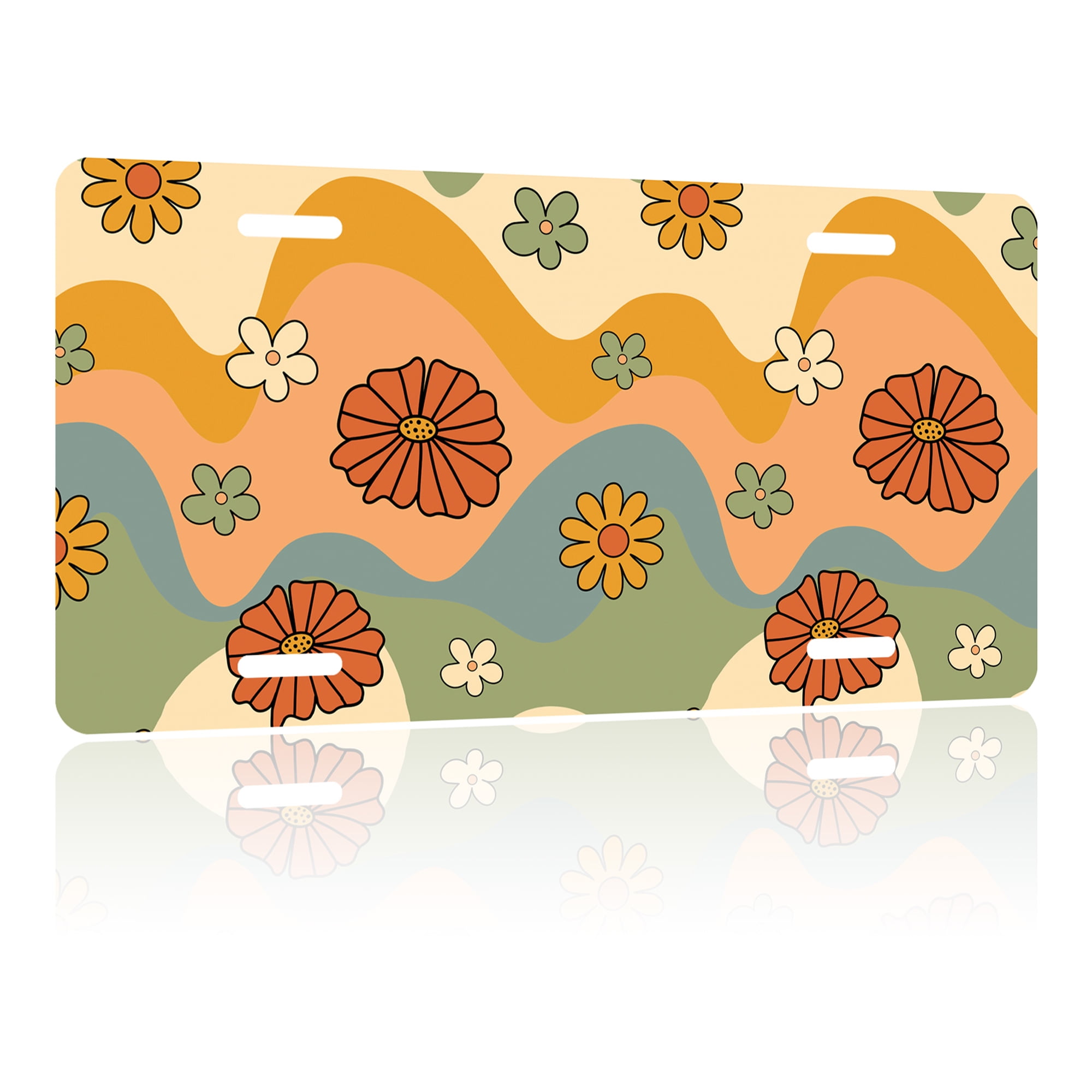 Uiaoiais Groovy Waves and Floral License Plates Aluminum Novelty ...