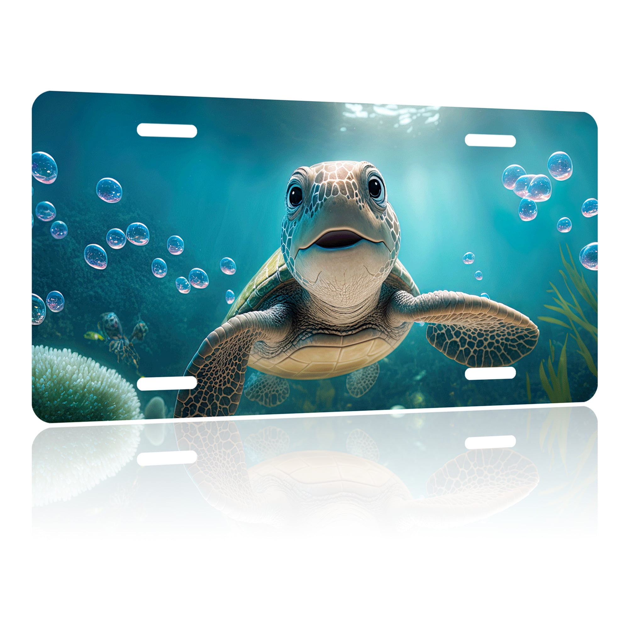 Uiaoiais License Plate Cute Turtle Smiling Under Sea Decorative License ...
