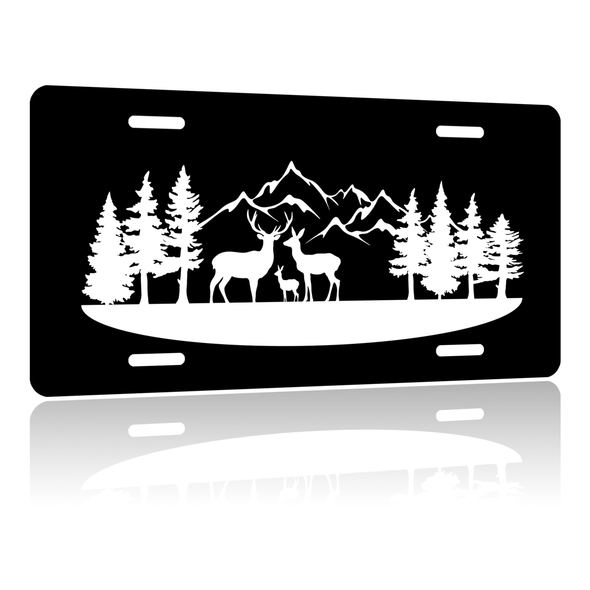 Uiaoiais License Plate Fir Tree Wild Deer Mountain Decorative License ...