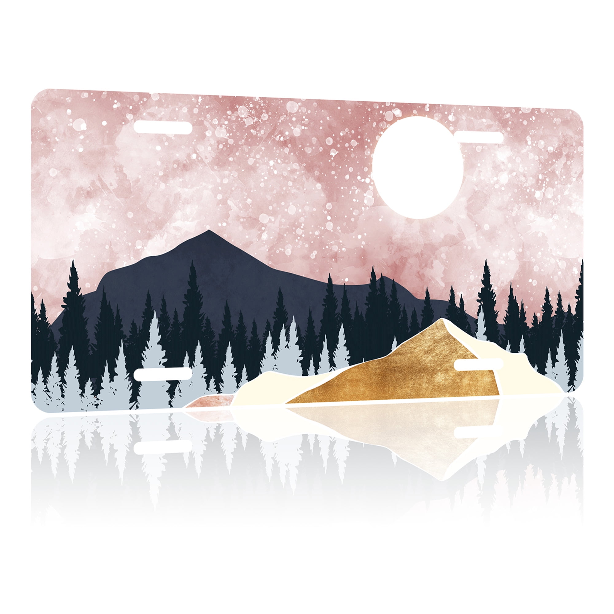 Uiaoiais License Plate Mountain Forest Moon Scenery License Plate Cover ...