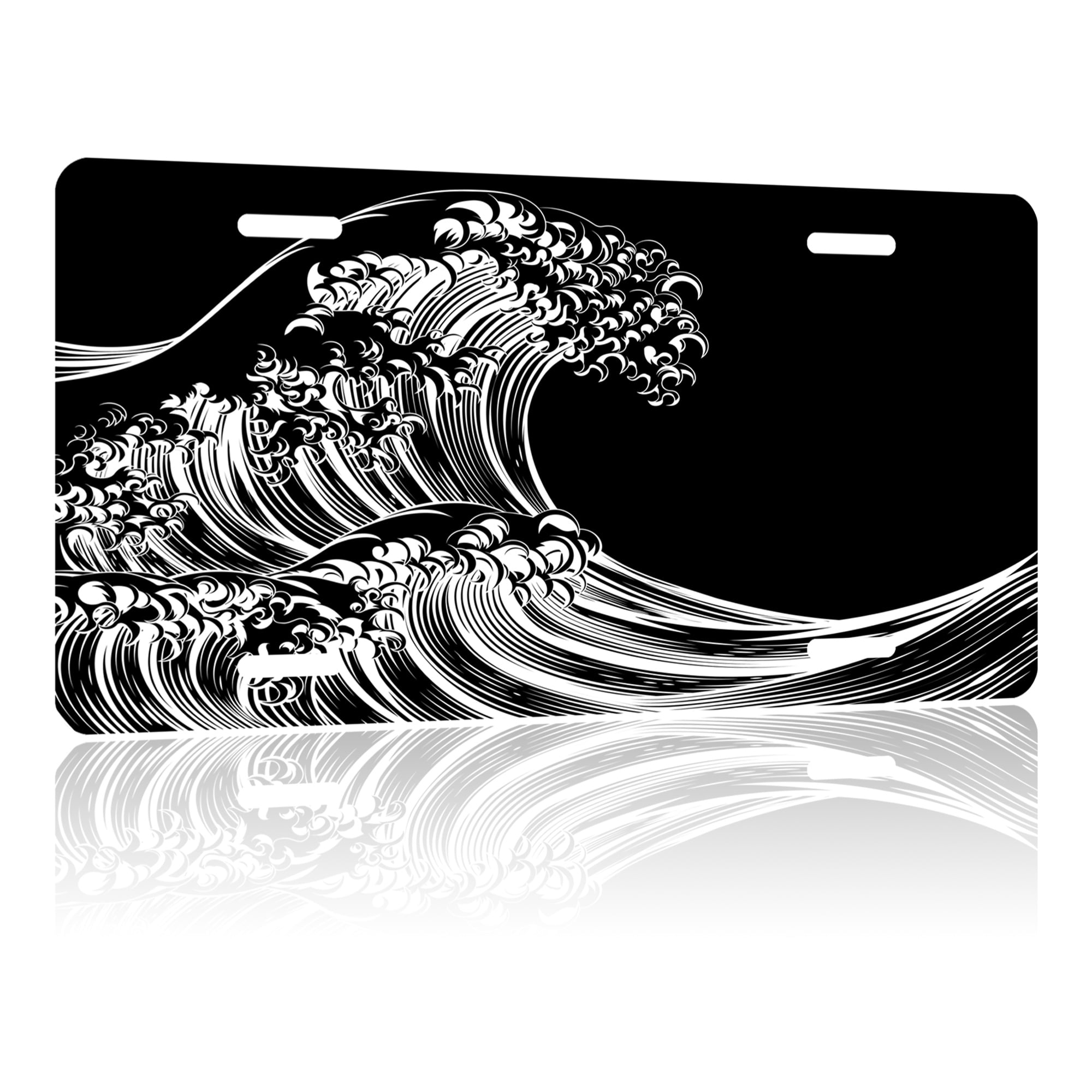 Uiaoiais License Plate Oriental Great Wave Engraved Etching License ...
