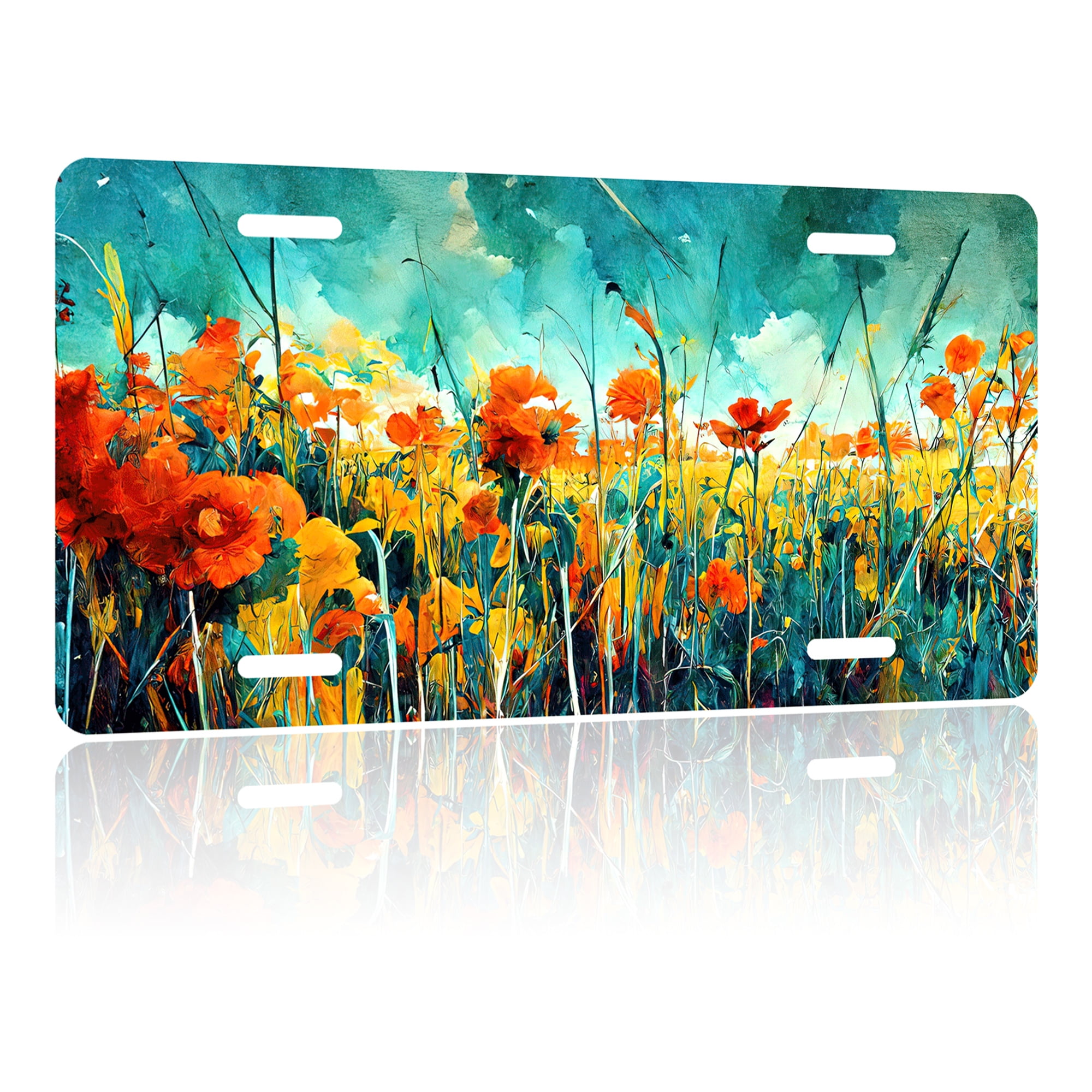 Uiaoiais License Plate Painting Colorful Flower Decorative License ...