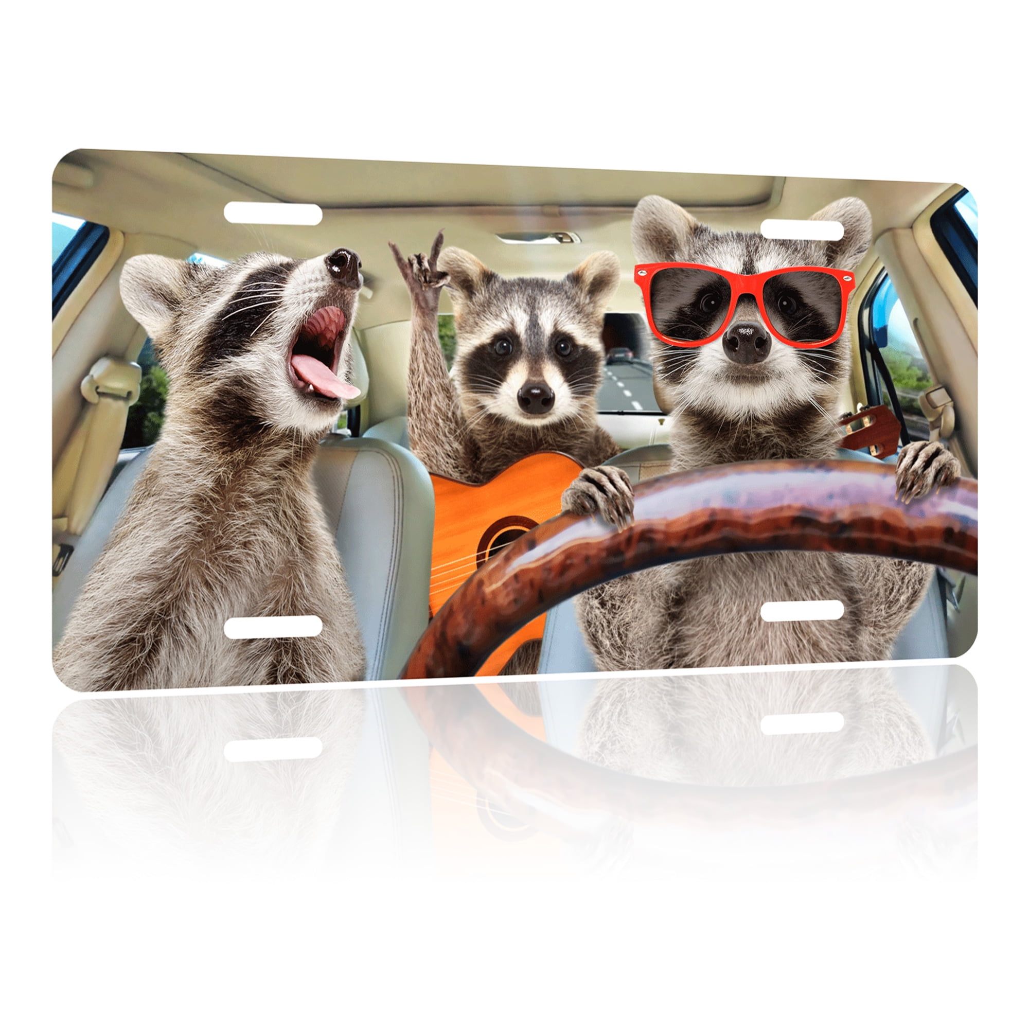 Uiaoiais License Plate Three Funny Raccoon Decorative License Plate ...