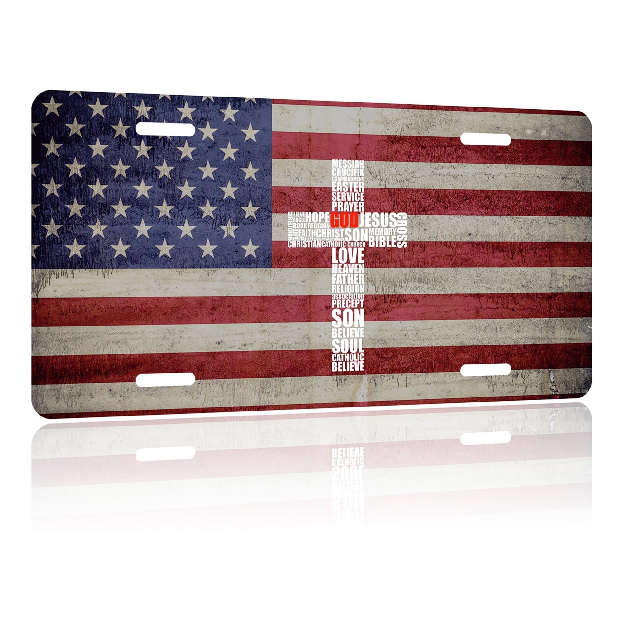 Uiaoiais License Plate USA Flag Cross Decorative License Plate Cover ...