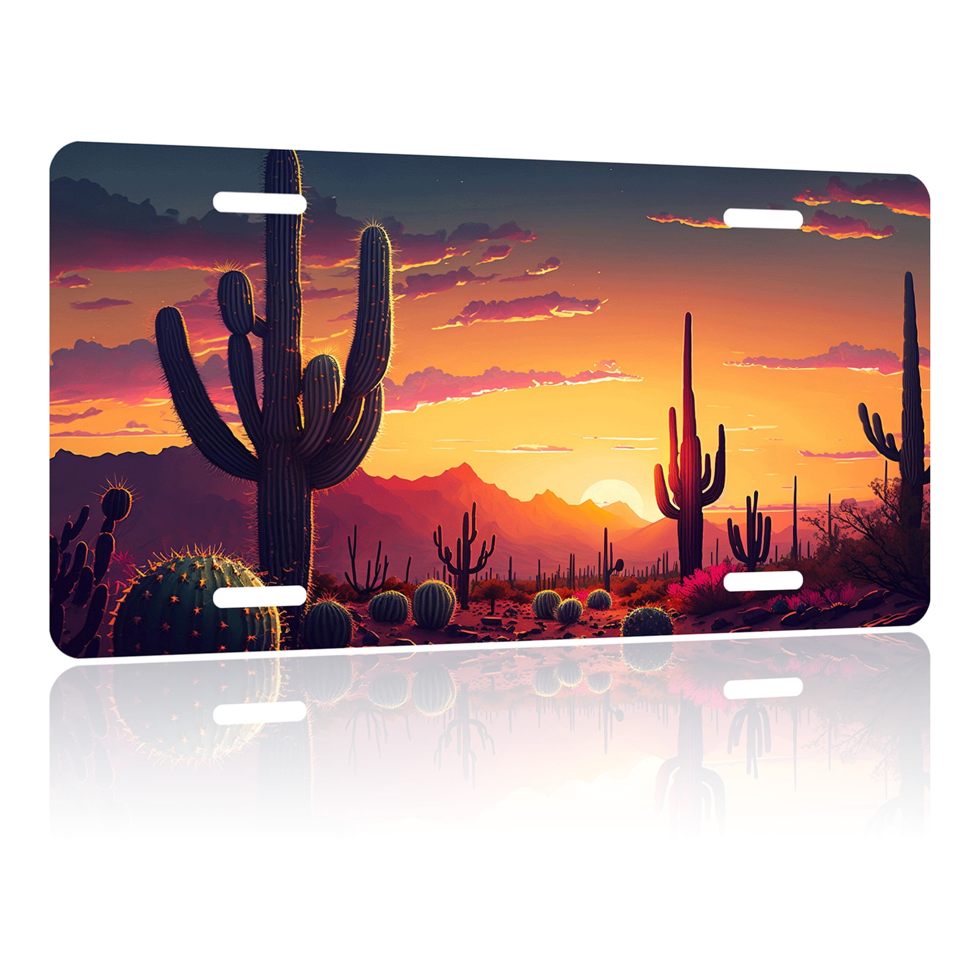 Uiaoiais License Plates Cactu Sunset Desert Decorative License Plate ...