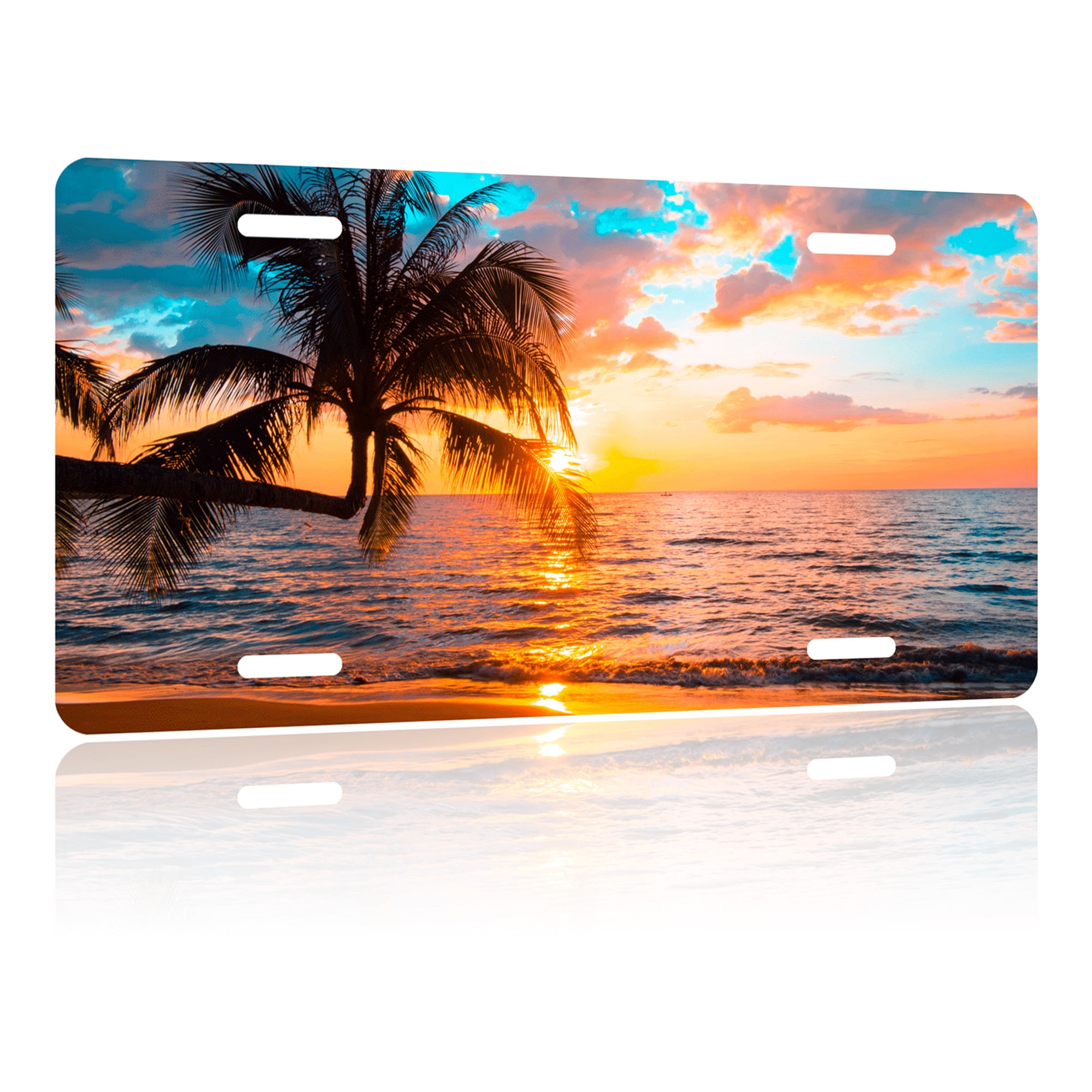 Uiaoiais Aluminum License Plate Frame, Palm Trees Sunset Design ...