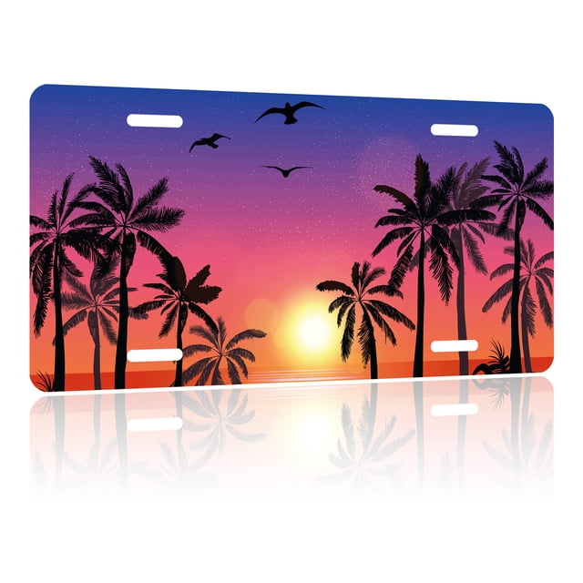 Uiaoiais Summer Sunset Palm and Beach License Plates Aluminum Novelty ...