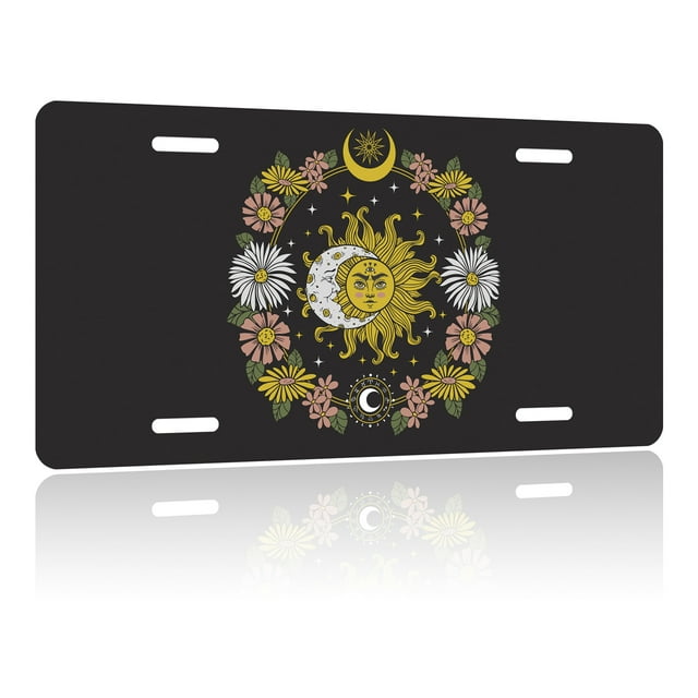 Uiaoiais Sun with Flowers and Moon License Plates Aluminum Novelty ...