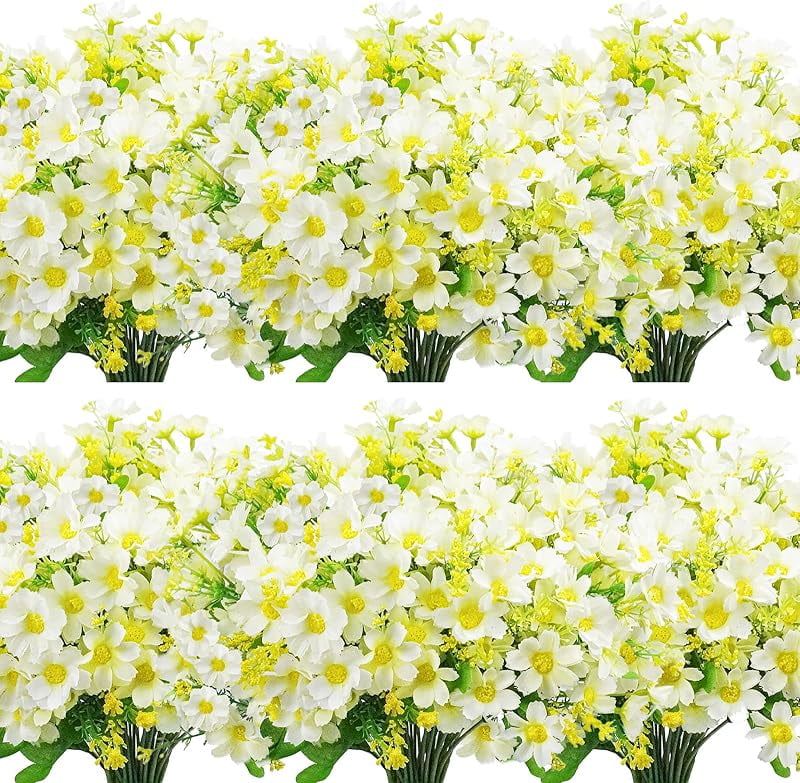 Uieke Artificial Fake Flowers, 6 Bundles Daisy Mums Flowers Outdoor UV ...