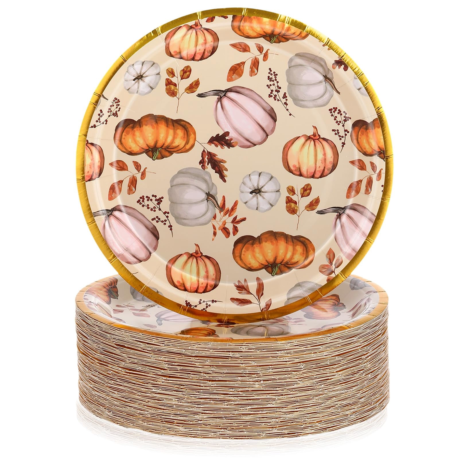 Uiifan 100 Pcs Thanksgiving 7 Inch AFN1Autumn Paper Plates Gold Foil ...