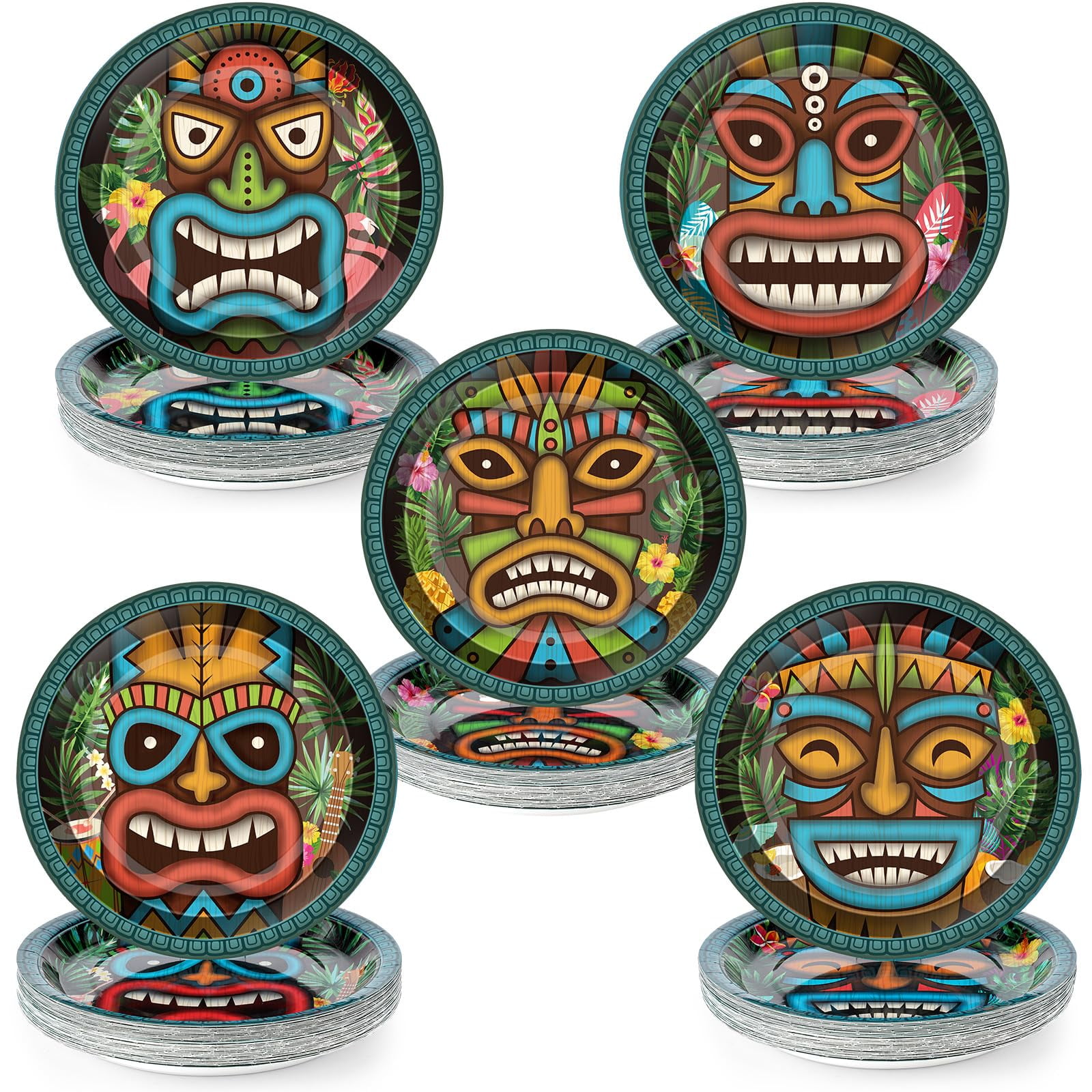 Uiifan 100 Pcs Vintage Tiki Disposable AFN1Paper Plates Tropical Summer ...