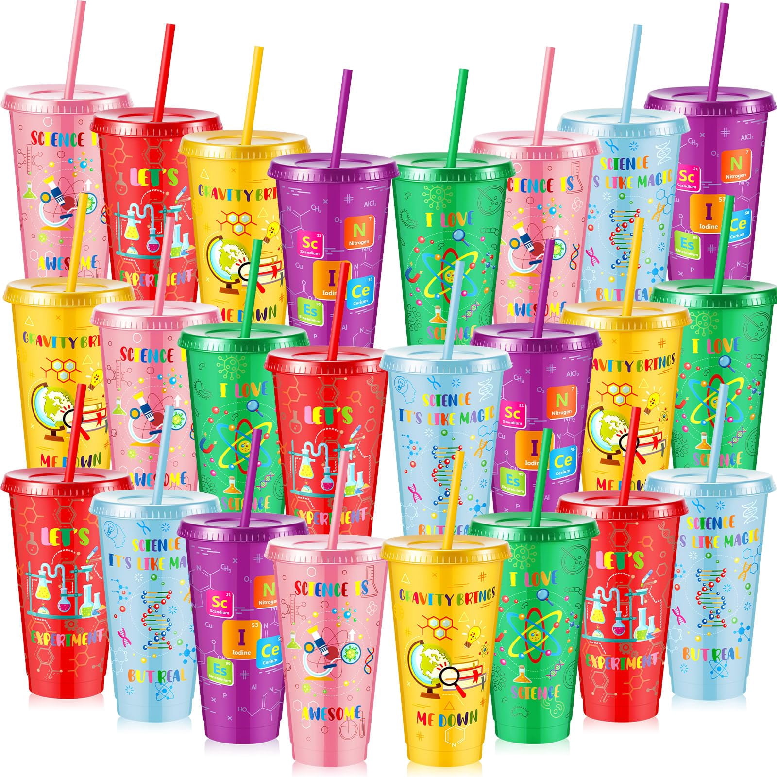 Uiifan 24 Pcs Science Party Cups Favors 24 oz Plastic Tumbler with Lid ...