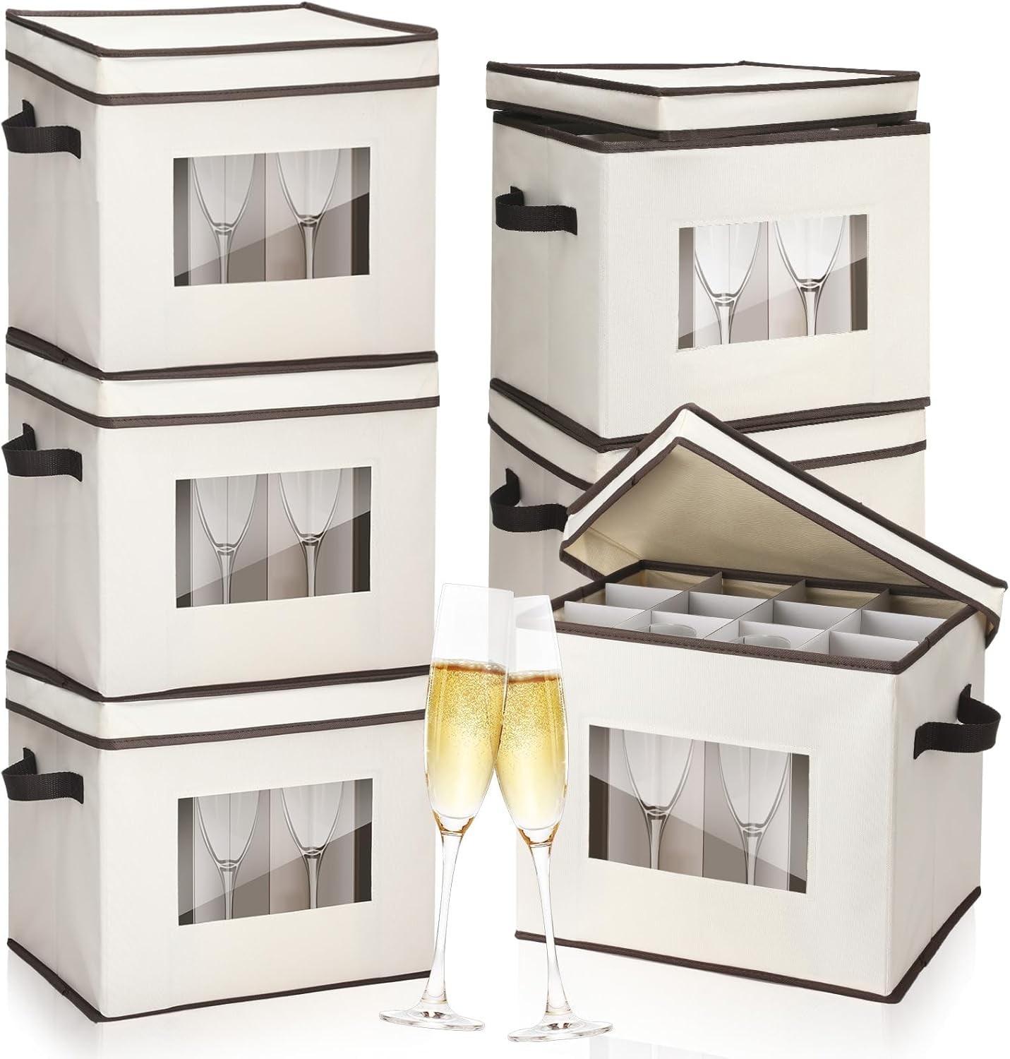 Uiifan 6 Pack Wine Glasses Storage Box with Dividers, 12 Compartments ...
