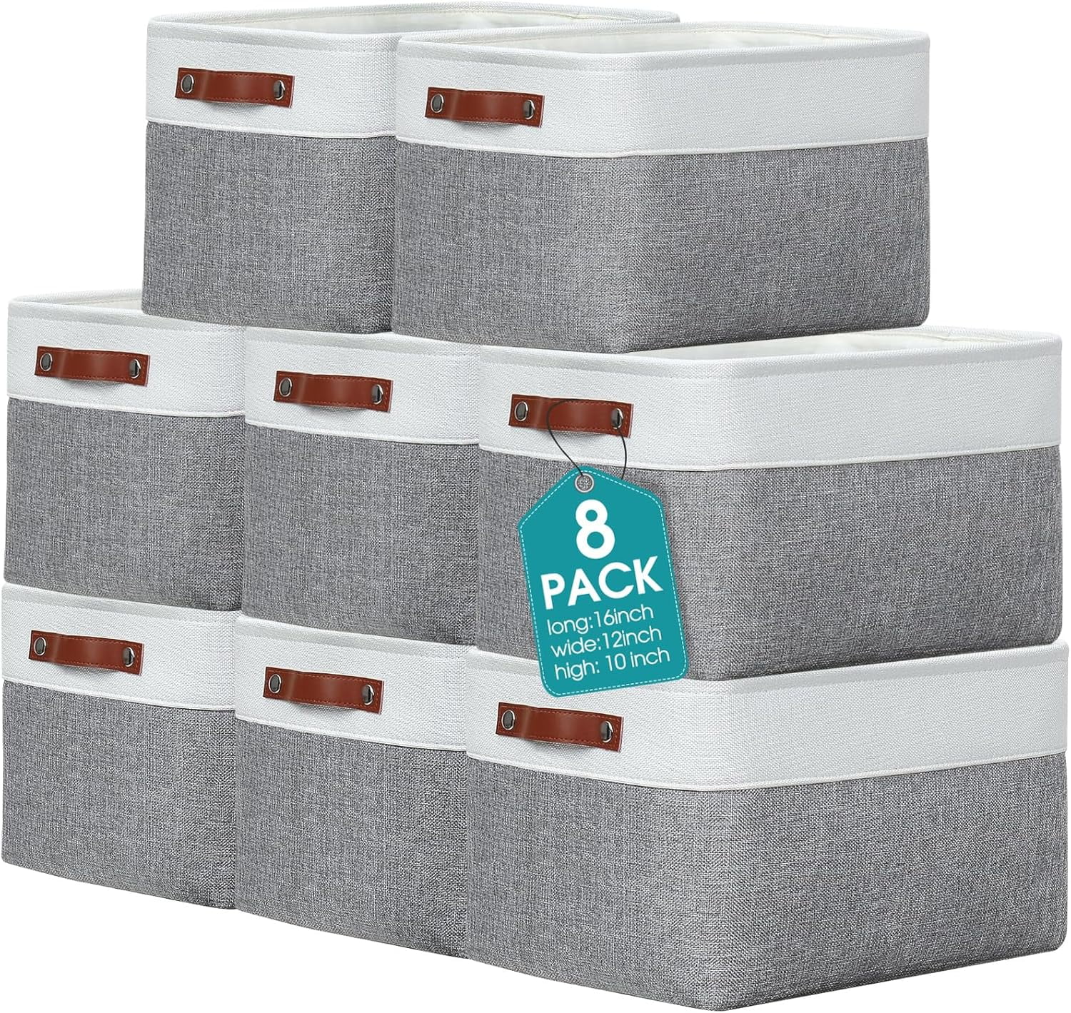 Uiifan 8 Pack Fabric Basket Storage Foldable Bin with Handles Linen ...