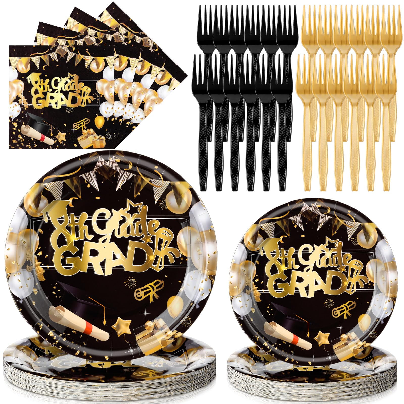 Uiifan 96 Pcs 8th RRF12 Grade Graduation Decorations Black Gold 8th ...