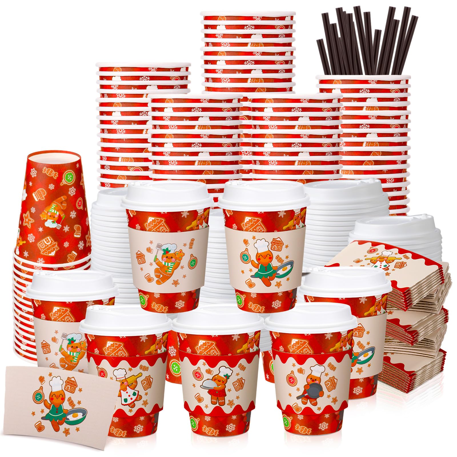 Uiifan Gingerbread Man Party TSF6 Disposable Coffee Cups with Lids, Sleeves and Stirrers 50 Pack ...