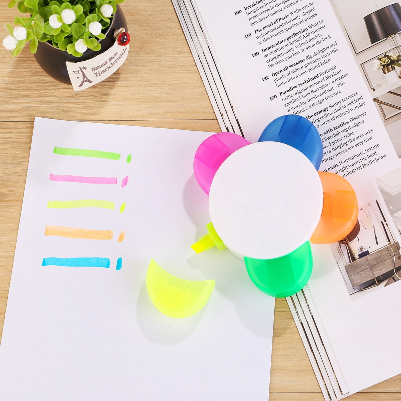 Uikceten Five Color Flower Highlighter Thick Line Thin Line Marker ...