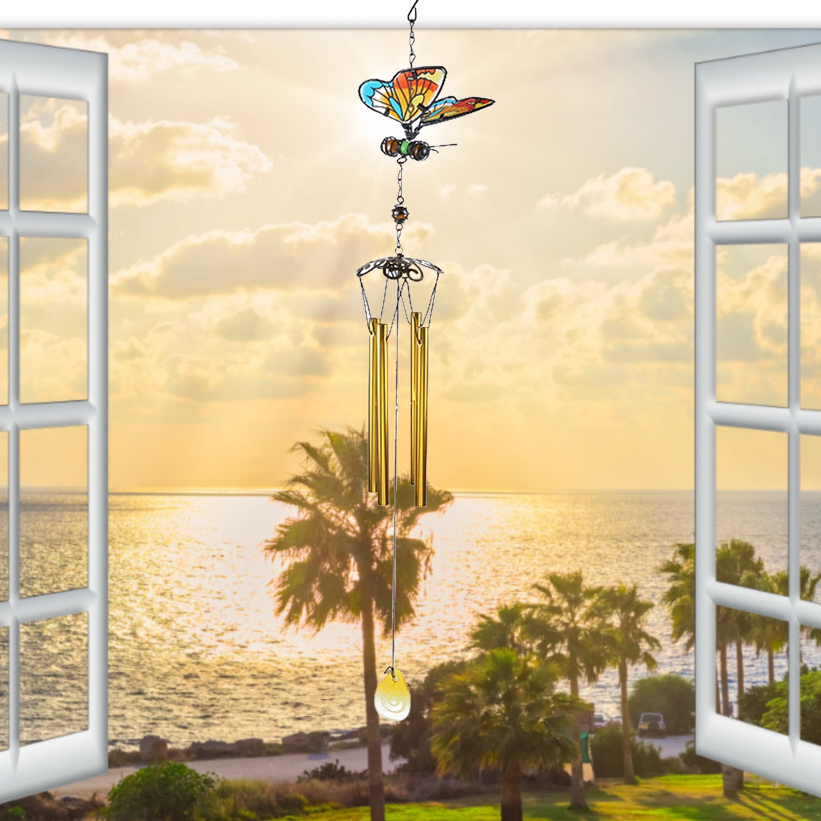 Uikceten Wrought Iron K Ingfisher Glass Painted Wind Chime Pendant ...