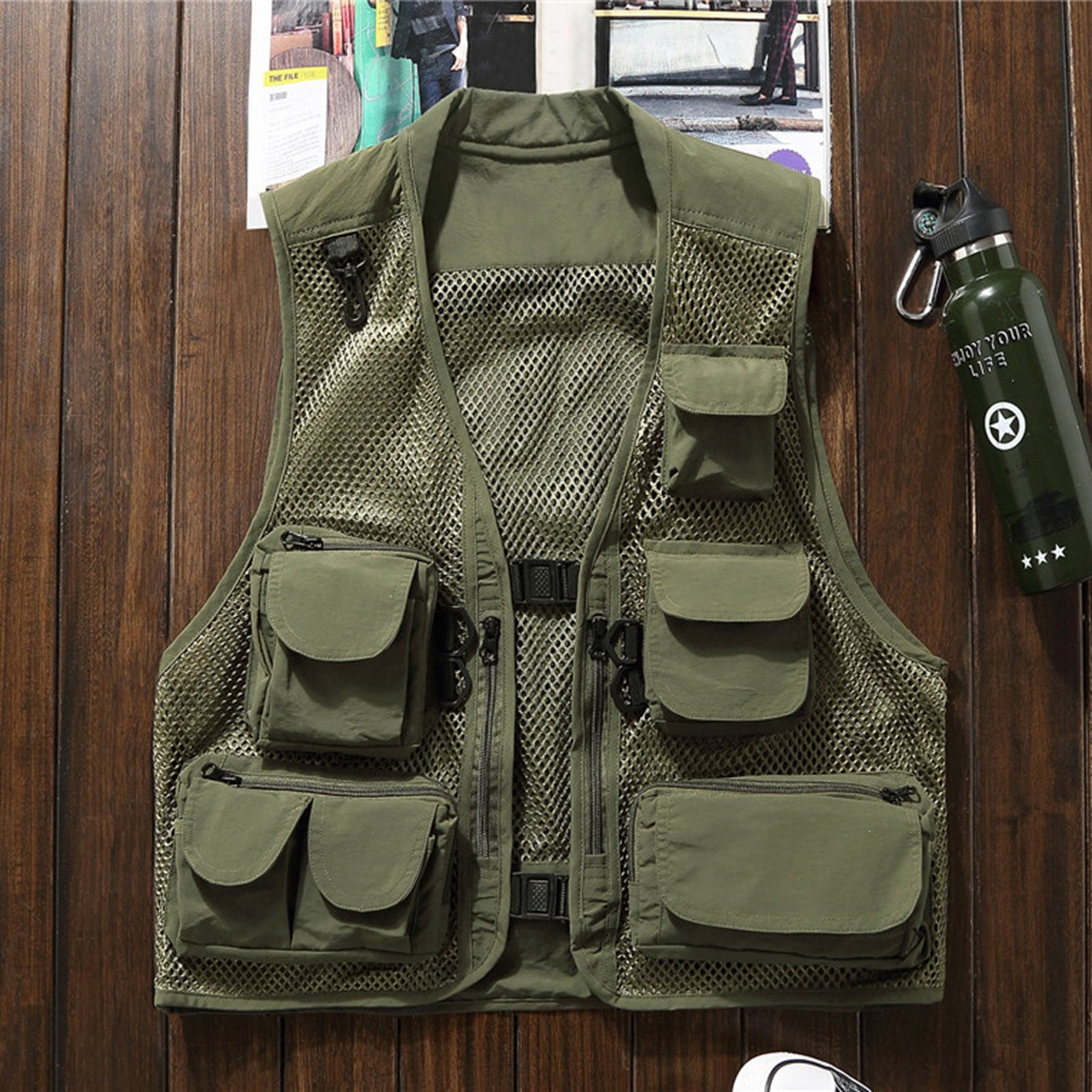 Uinagy Men's Fishing Vest Utility Travel Vest with Pockets Outdoor Work ...