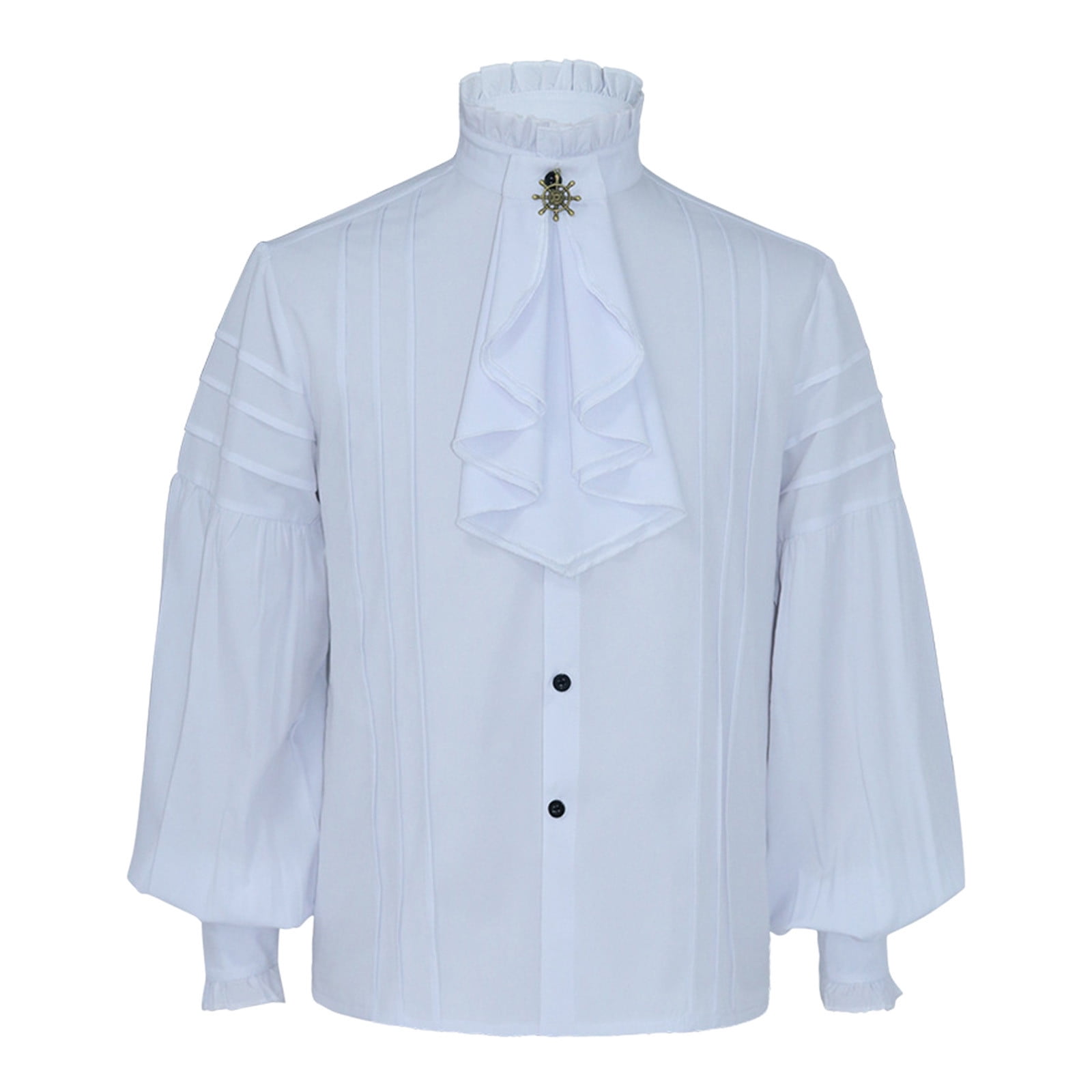 Uinagy Men's Retro Palace Puff Sleeve Stand Collar Folded Long Sleeve ...