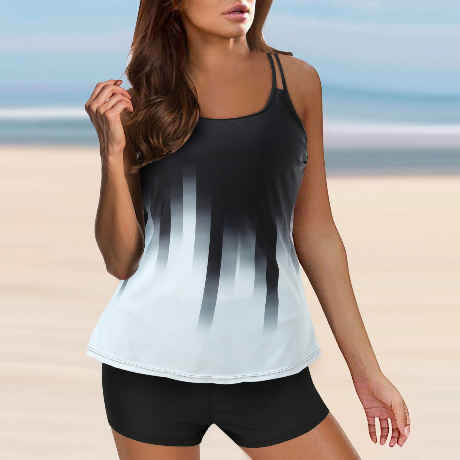 Uinagy Summer Fashion In Stock Rainbow Print Split Gradient Plus Size ...