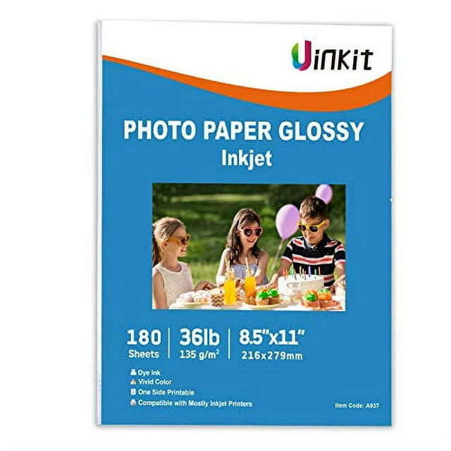 Uinkit 180 Sheets Thin Paper Glossy Photo Print Inkjet 8.5x11 DIY Chip ...