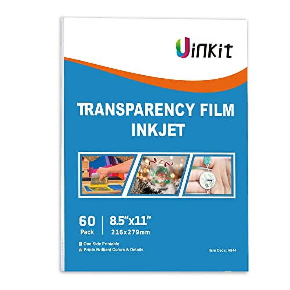 Uinkit Inkjet Transparency Film, 8.5x11, 60 Sheets, 100% Clear for Silk ...