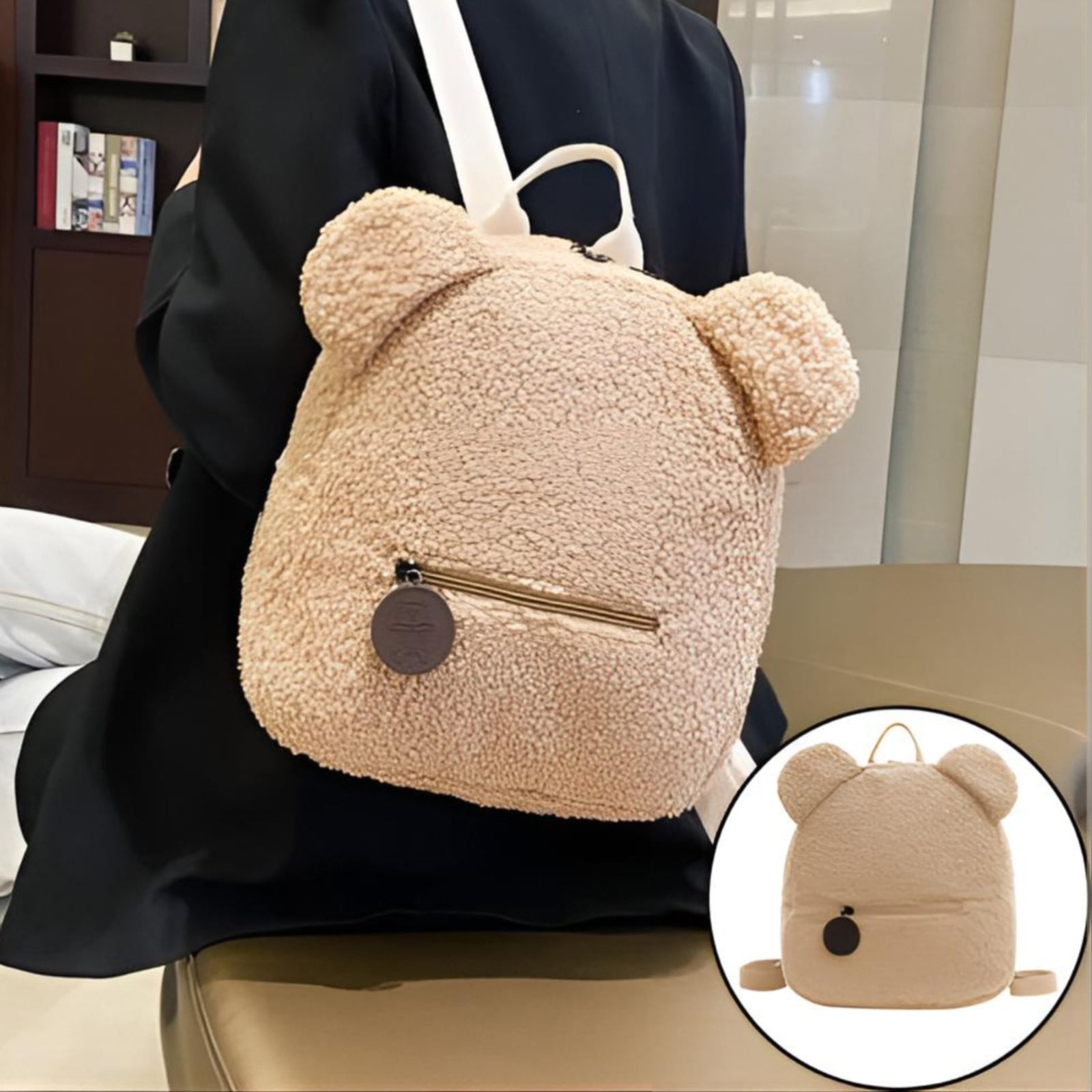 Uioepy Almost Free Bear Ear Plush Backpack In Khaki Color New Bear Ears ...
