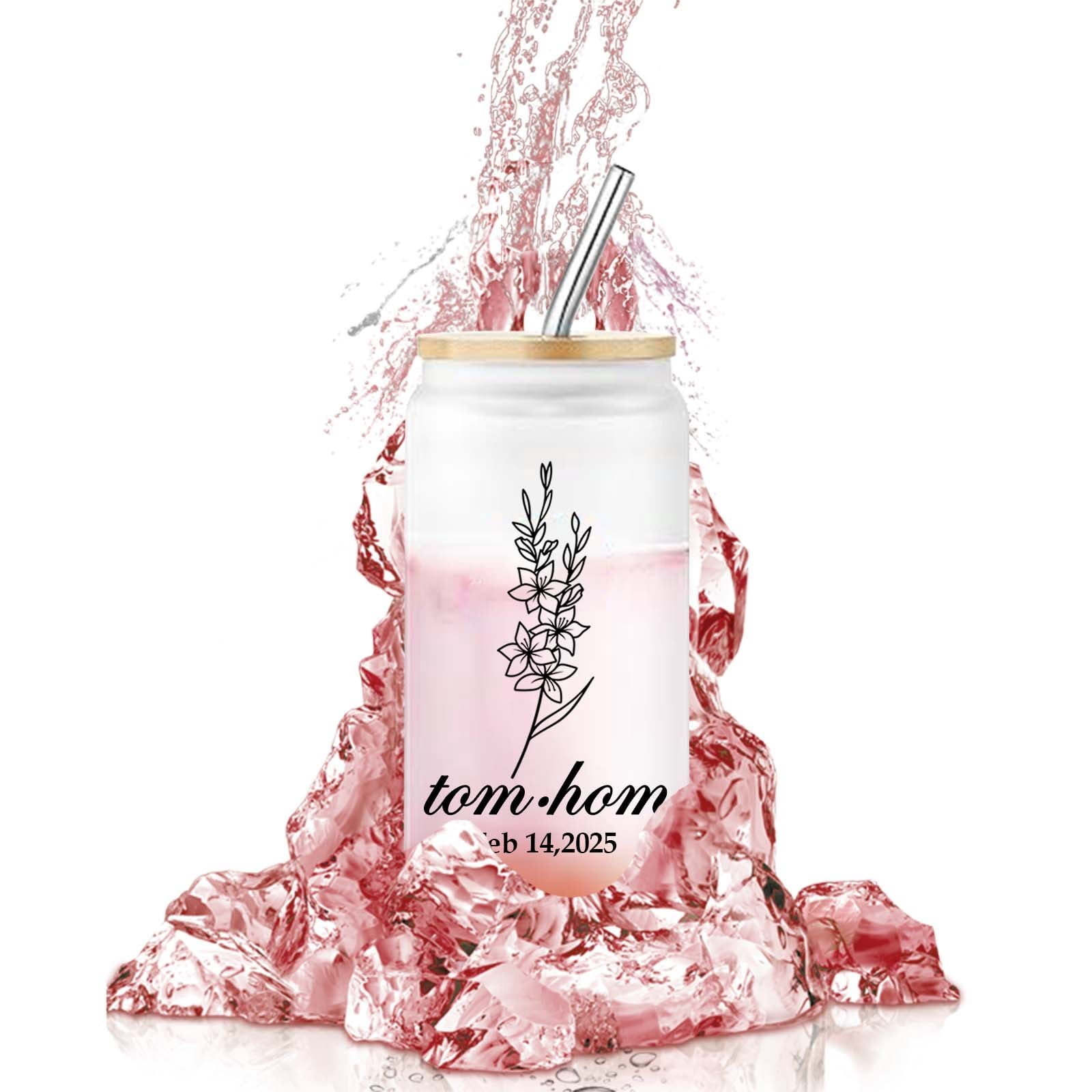 Uioepy Custom Glass Cup with Birth Flower Personalized 16 Oz Cups with ...