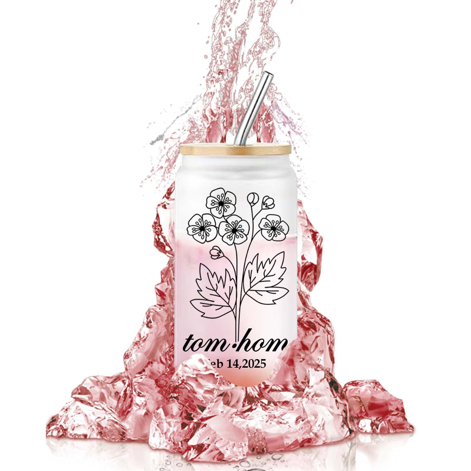 Uioepy Custom Glass Cup with Birth Flower Personalized 16 Oz Cups with ...