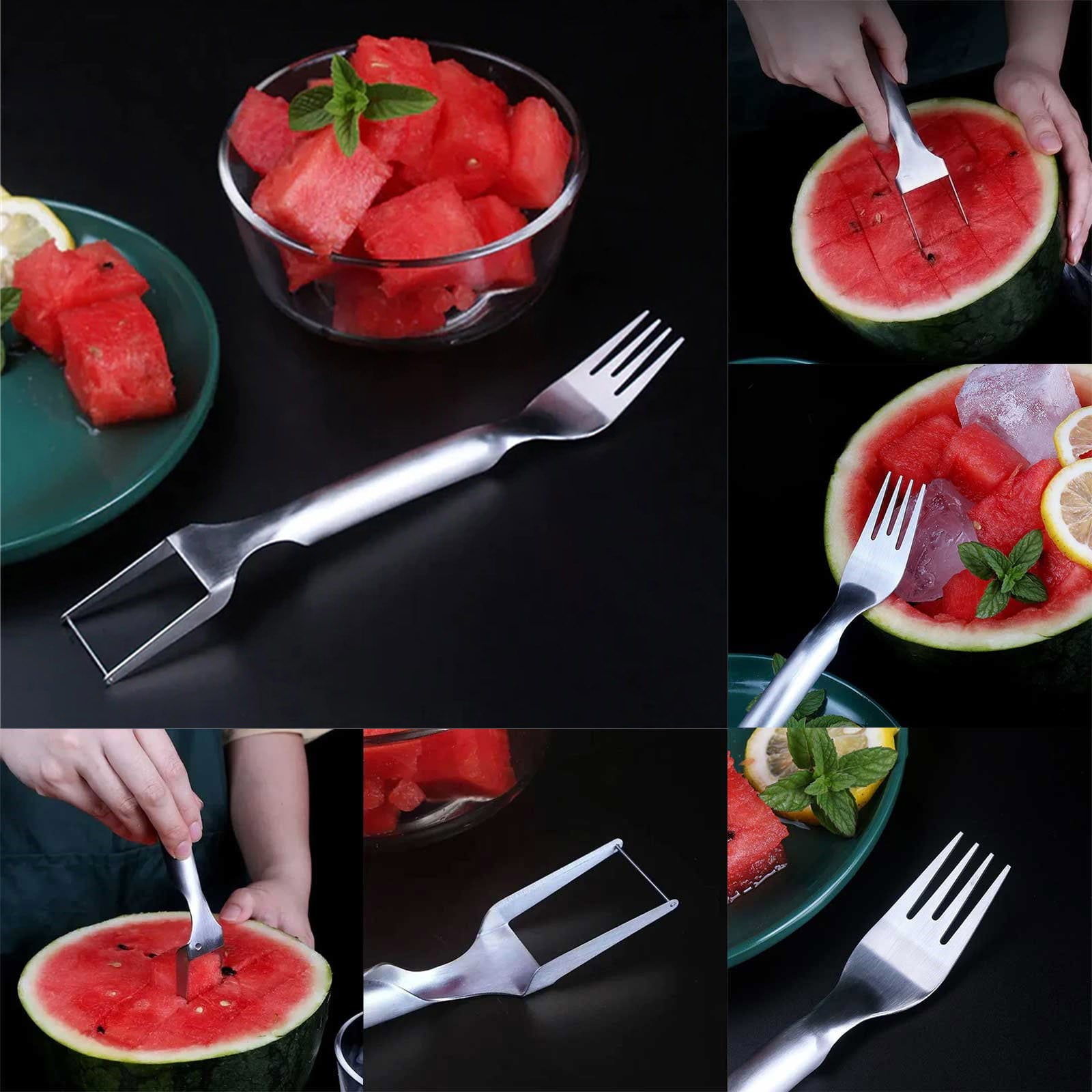 Uioepy Final Sale Stainless Steel Watermelon Fork, Double-Headed Fruit ...