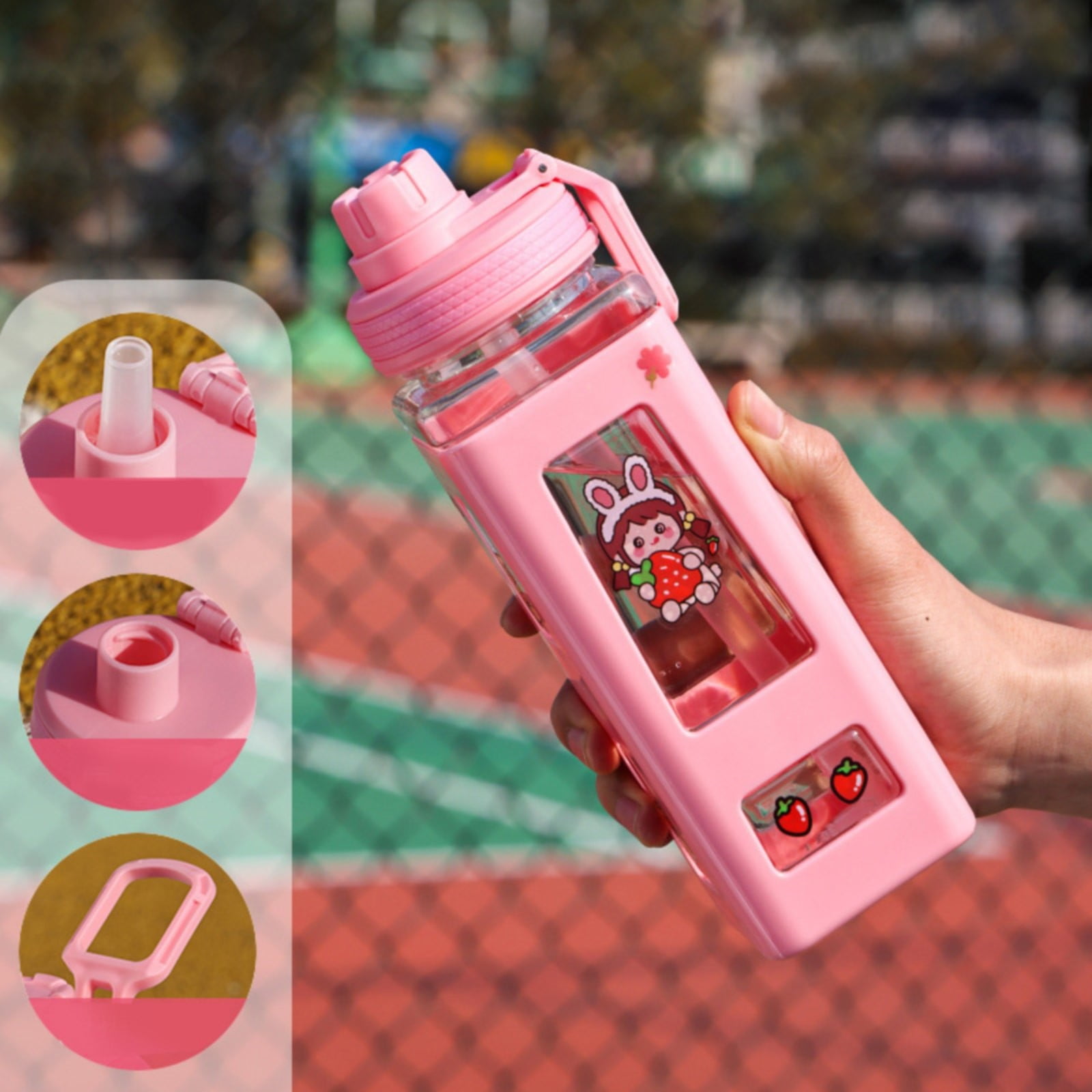 Uioepy Liquidation Double-Layer Square Sports Plastic Cup Pink [600Ml ...