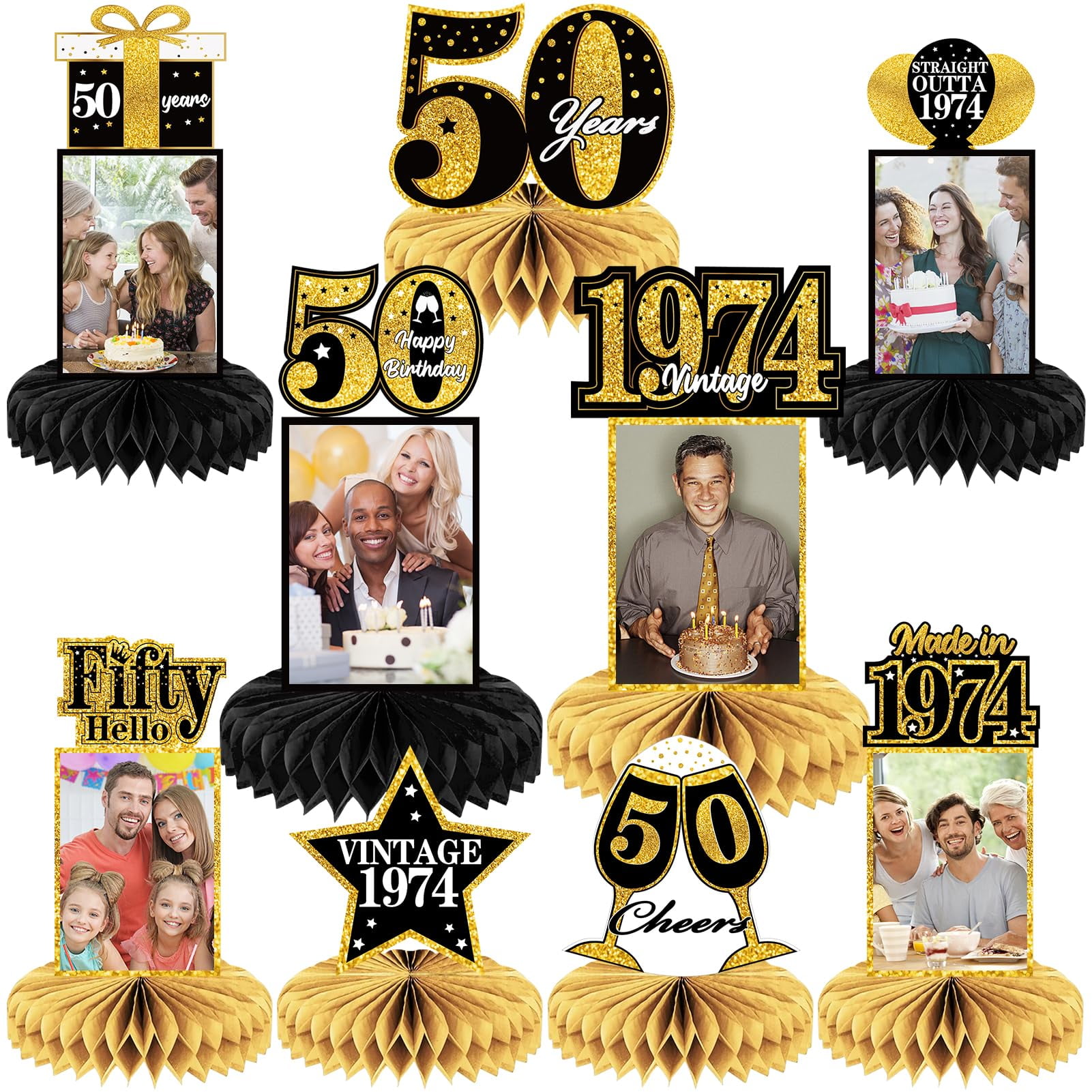 Uiorgui Birthday Decorations Men, 9Pcs Black Gold Birthday Photo Table ...