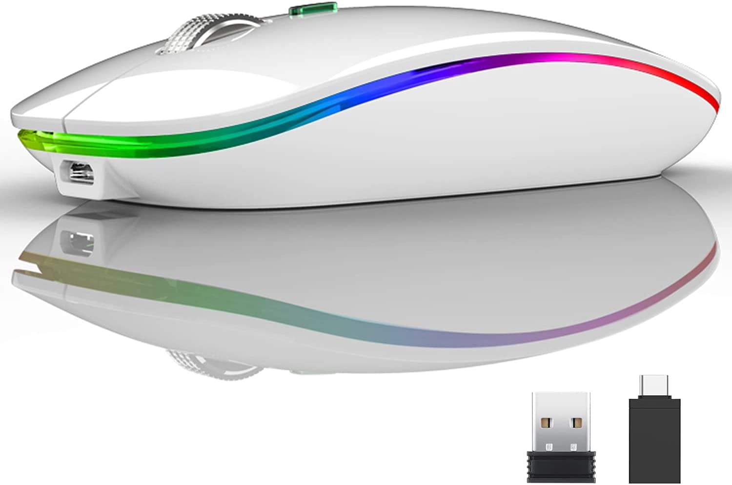 Uiosmuph Wireless Mouse LED Rechargeable Silent Computer Mouse with USB ...