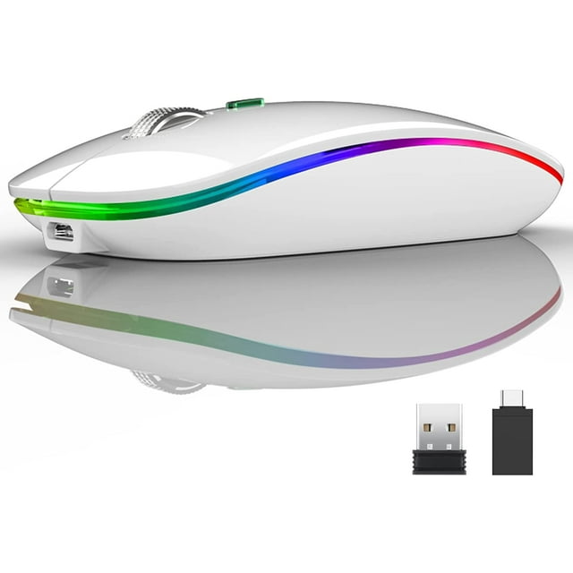 Uiosmuph Wireless Mouse LED Rechargeable Silent Computer Mouse with USB ...