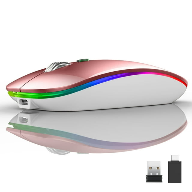 Uiosmuph Wireless Mouse LED Rechargeable Silent Computer Mouse with USB ...